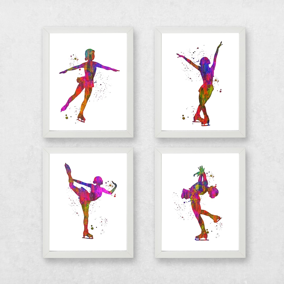 SET OF 4 Ice Skating Prints, Prints for Ice Skater Ice Skating Gifts, Ice Skating Watercolour ...