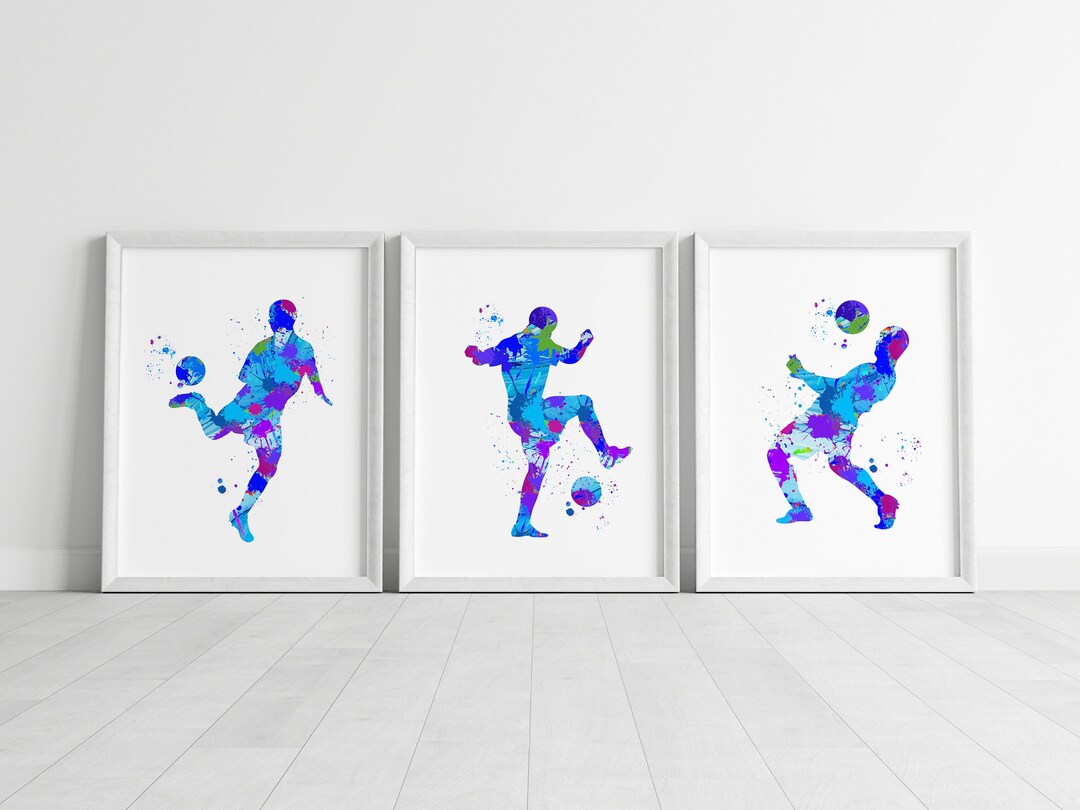 Watercolour Football Set, Watercolor Football Prints, Set of ...
