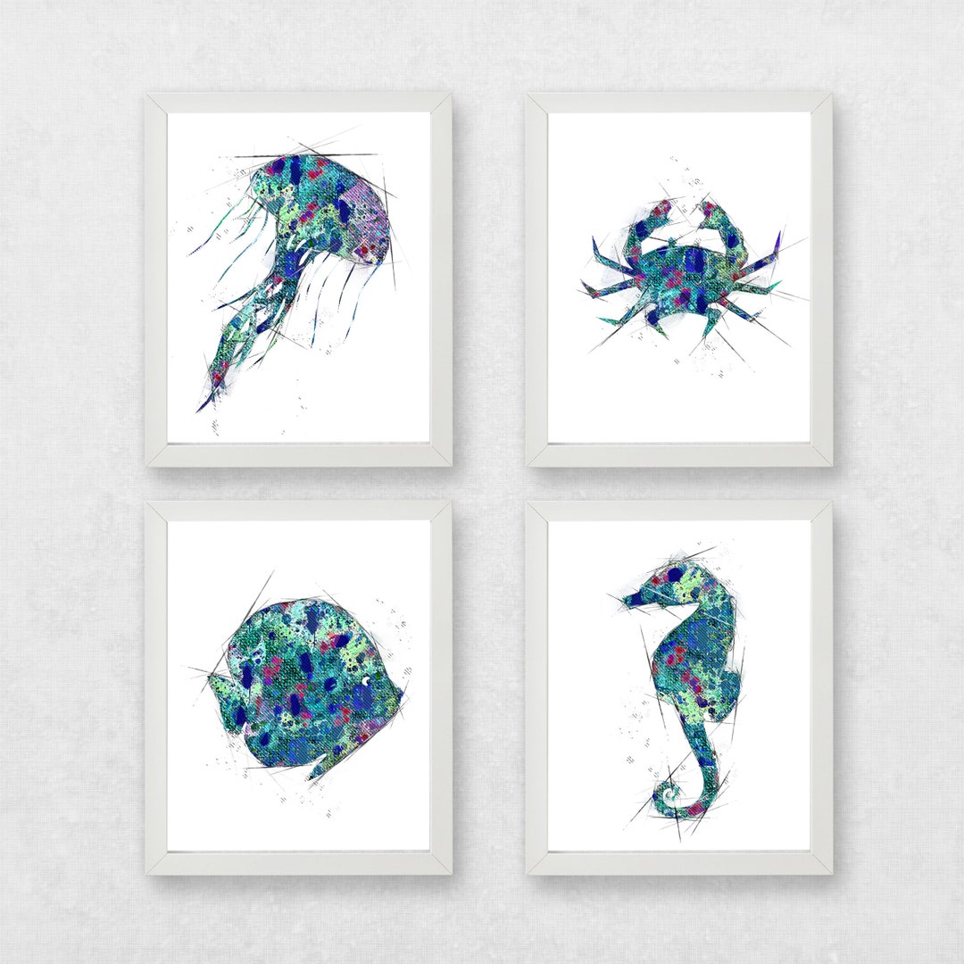 Sea Creature Posters, Sea Creature Wall Art, Sea Horse Print, Star Fish ...