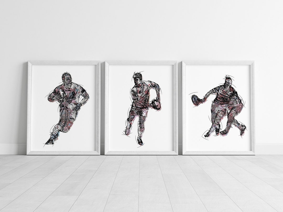 Rugby Player Print Set, Rugby Player Prints, Rugby Wall Art, Rugby ...
