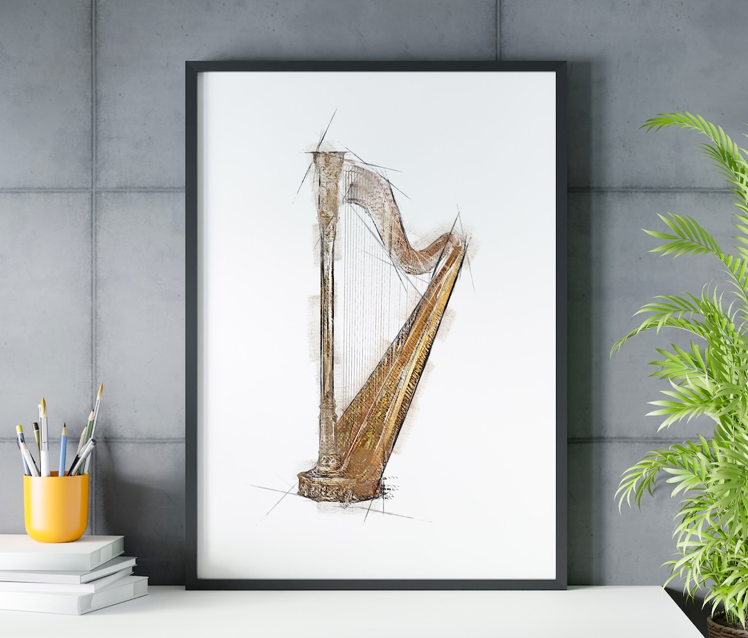 Harp Player Gift, Harp Musical Instrument , Harp Wall Art, Harp Poster ...