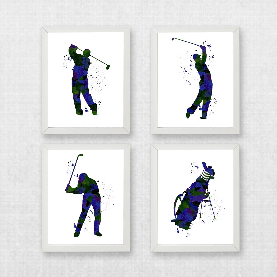 Abstract Golfer Prints, Custom Golf Art, Watercolour Golf Prints, Set ...