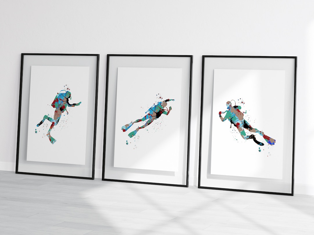 Scuba Diving Art, Scuba Diver Gift, Scuba Diving Prints, Set of Scuba ...