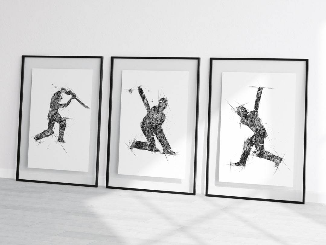 Watercolour Cricket Set, Men's Cricket Prints, Set of Cricket Prints ...