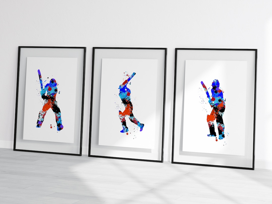 Watercolour Cricket Set, Men's Cricket Prints, Set of Cricket Prints ...