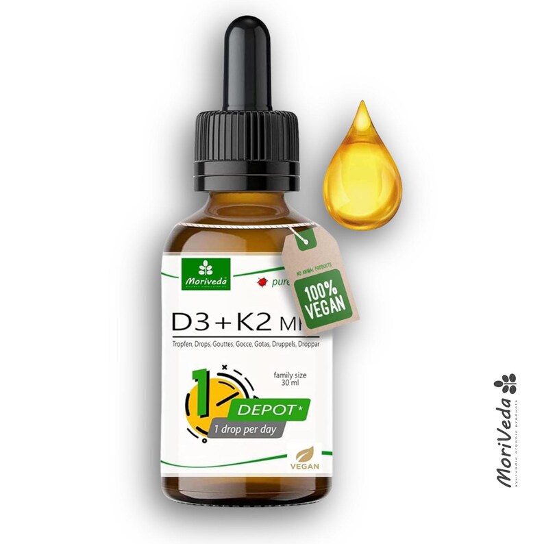 Vitamin D3 K2 Drops | 1000 IU D3 + 20 µg K2 MK7 per Drop | Natural ...