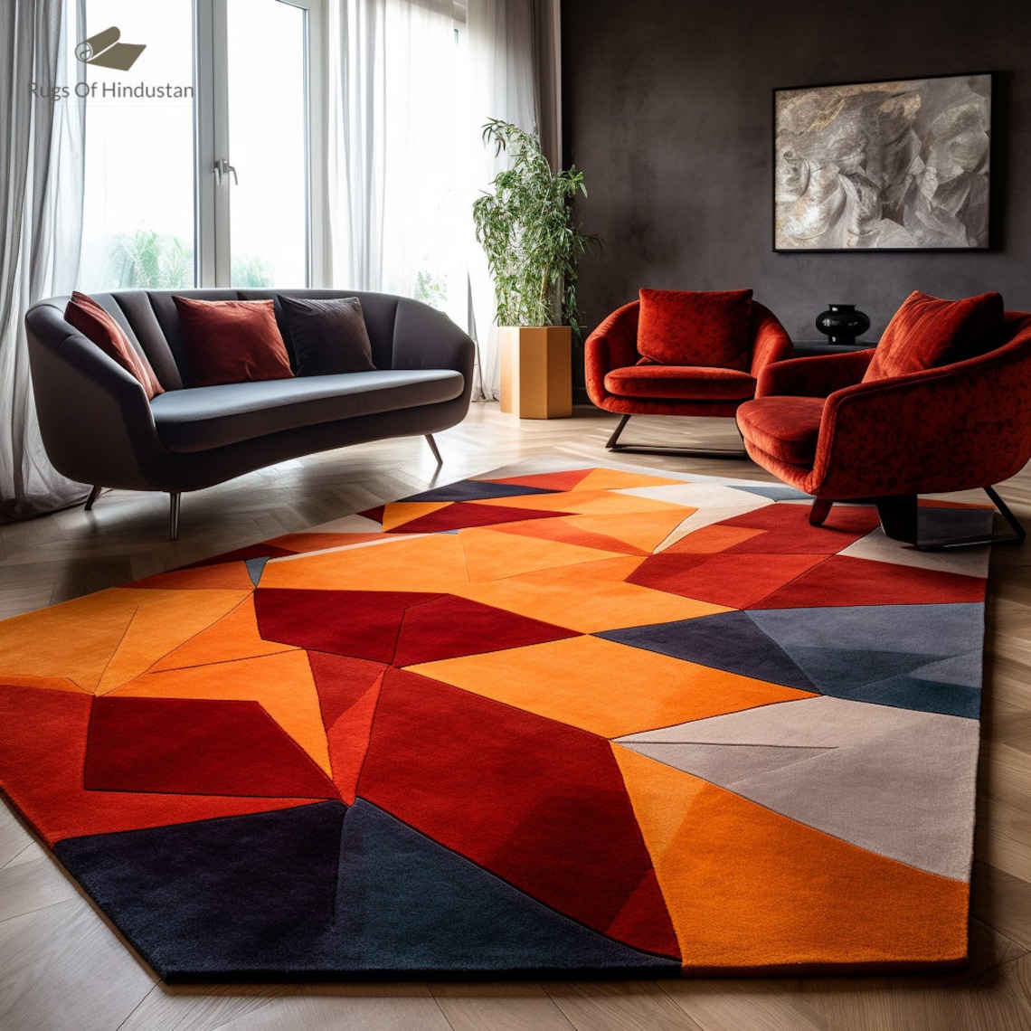 Abstract Irregular Shape Vibrant Pointed Premium Hand Tufted Colorful ...