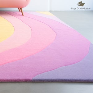 Modern Abstract Pastel Rainbow Design Soft Wool Handmade Area Rug for ...