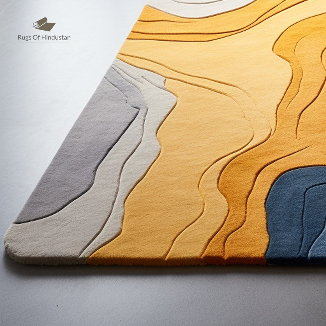 Abstract Yellow River Design Rectangular Shape Premium Hand Tufted ...