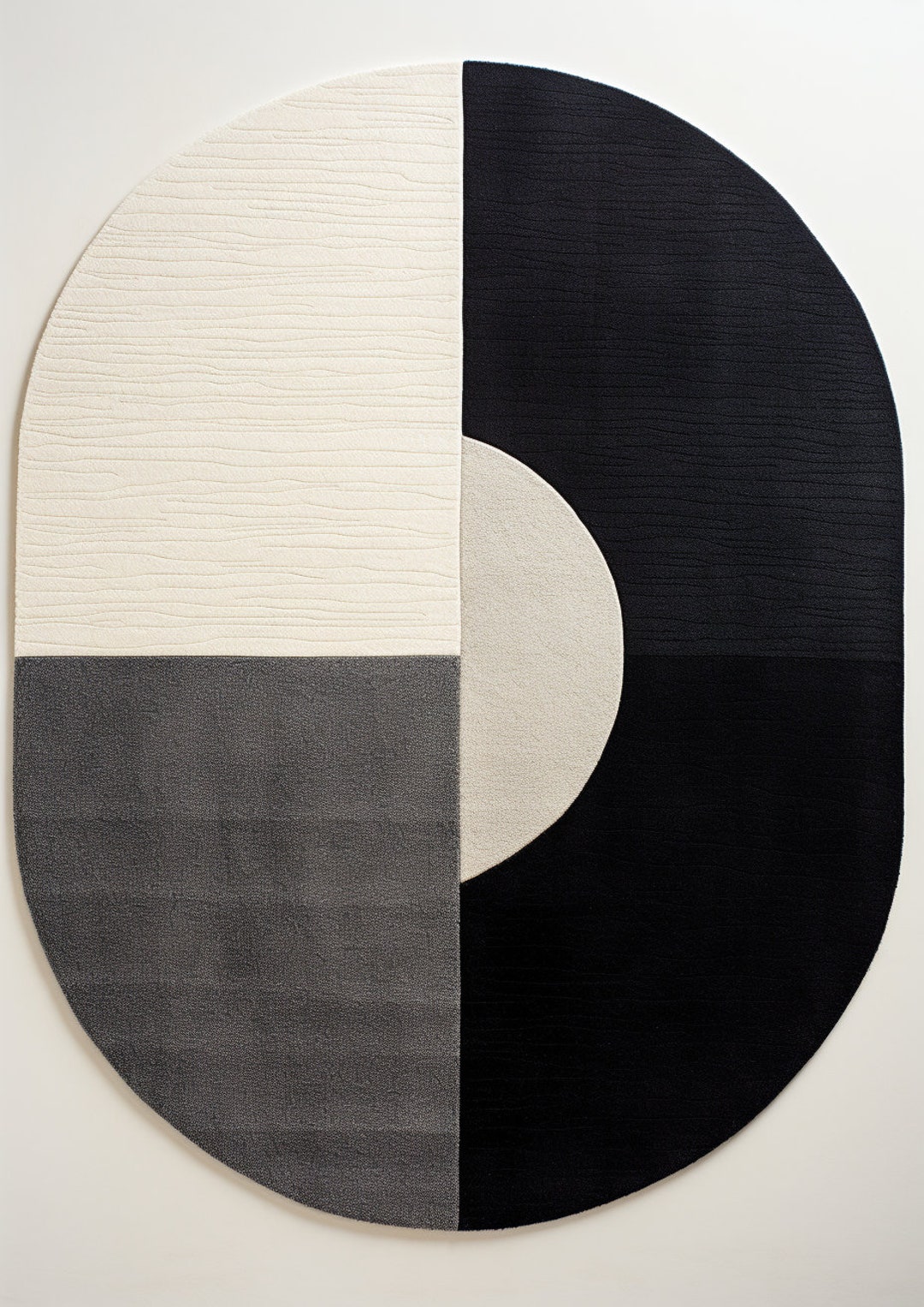 Yin Yang Capsule Shape Woolen Hand Tufted Area Rug Handmade for Living ...