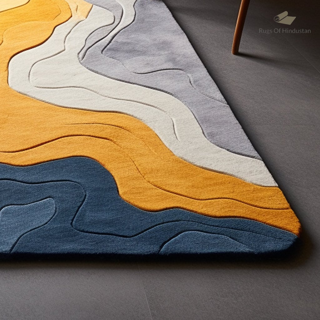 Abstract Yellow River Design Rectangular Shape Premium Hand Tufted ...