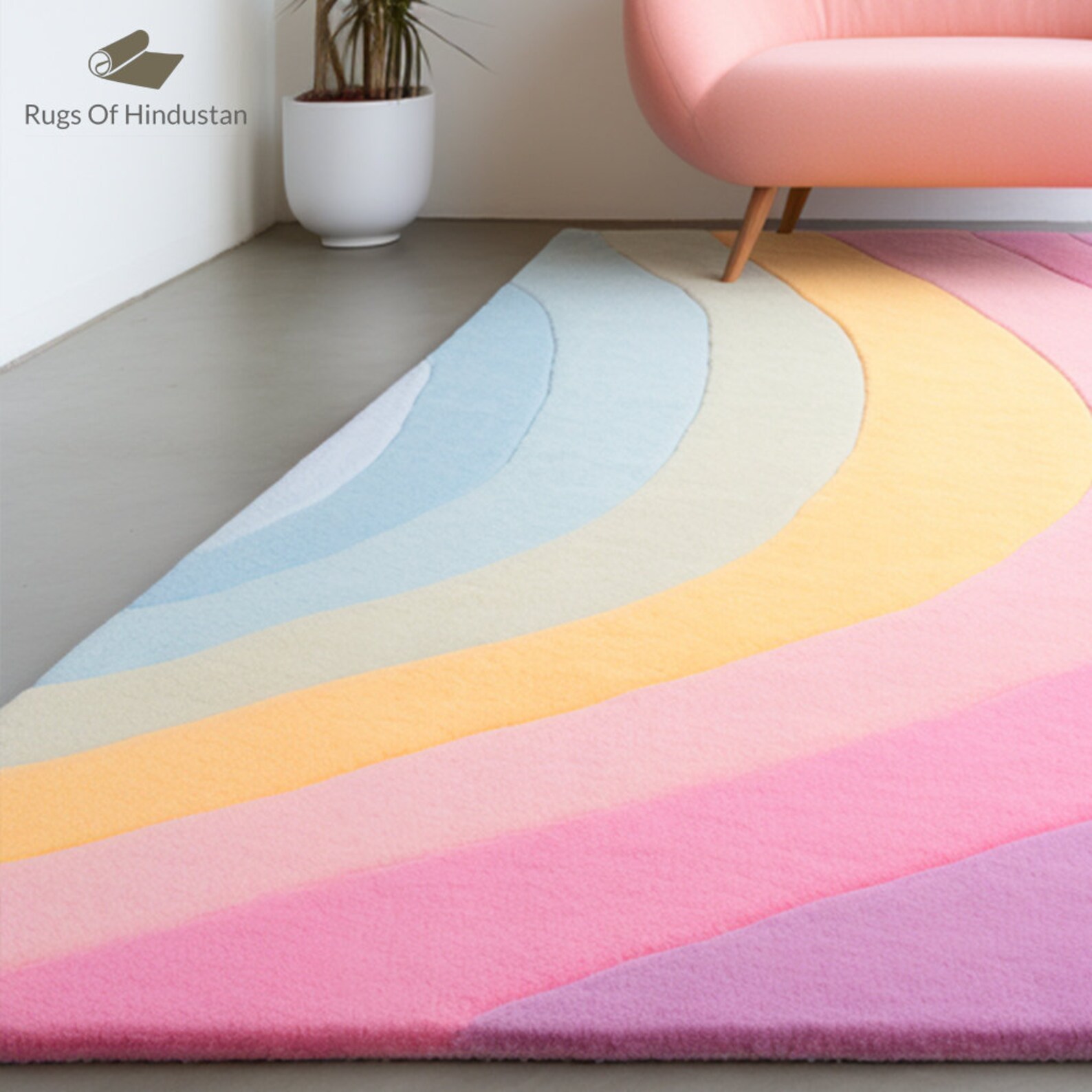 Modern Abstract Pastel Rainbow Design Soft Wool Handmade Area Rug for ...
