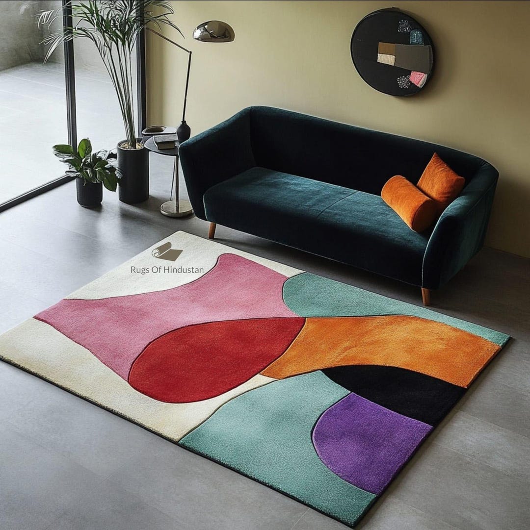 Handmade Wool Art Rug: Modern Color Block Design - Etsy