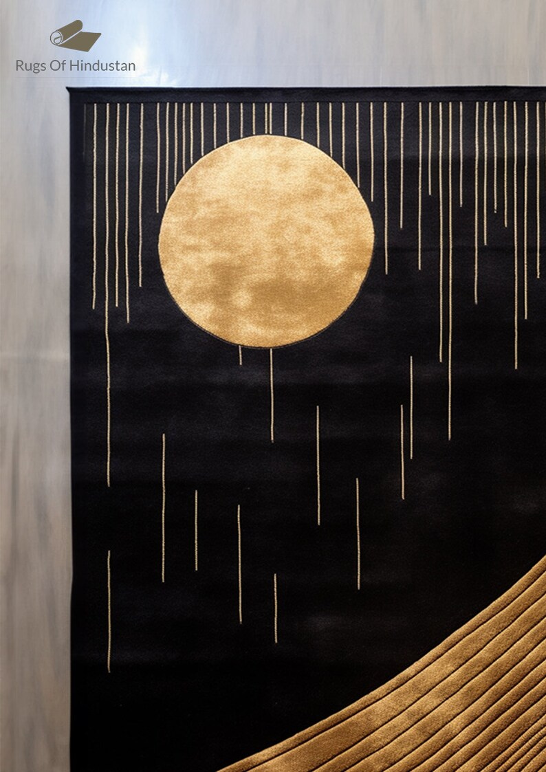 Modern Abstract Black and Gold Colour 100% Viscose Handmade Area Rug ...