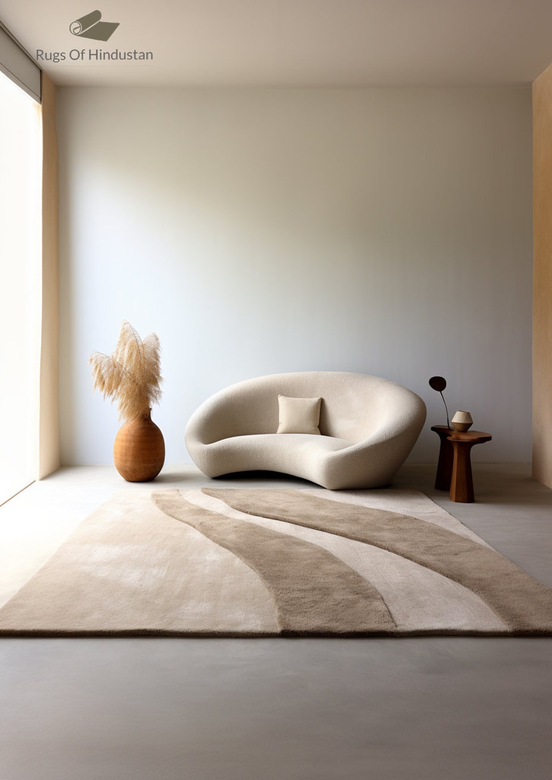 Modern Abstract Beige Color Wool and Viscose Handmade Area Rug for Home ...