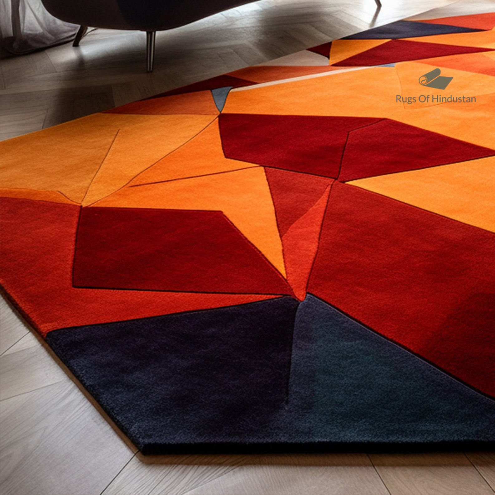 Abstract Irregular Shape Vibrant Pointed Premium Hand Tufted Colorful ...