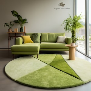 Modern Abstract Soothing Green Color Circle High and Low Pile Rug ...
