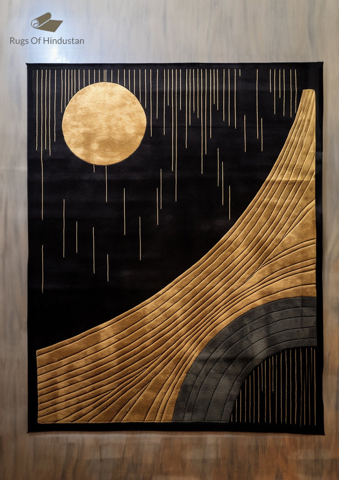Modern Abstract Black and Gold Colour 100% Viscose Handmade Area Rug ...