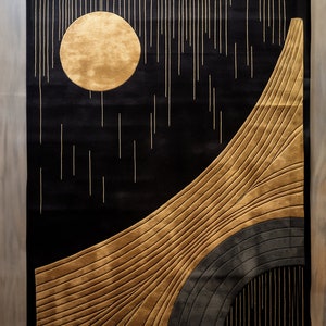 Modern Abstract Black and Gold Colour 100% Viscose Handmade Area Rug ...