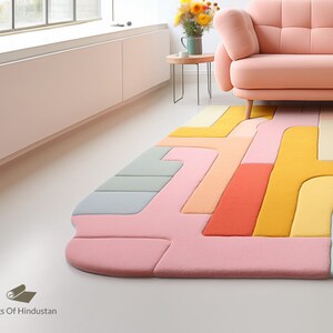 Colorful Rectangle Shape Soft Wool Handmade Hand Tufted Area Rug for ...