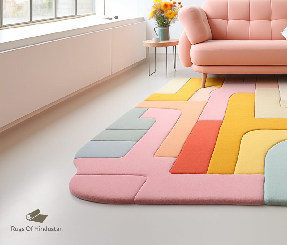 Colorful Rectangle Shape Soft Wool Handmade Hand Tufted Area Rug for ...