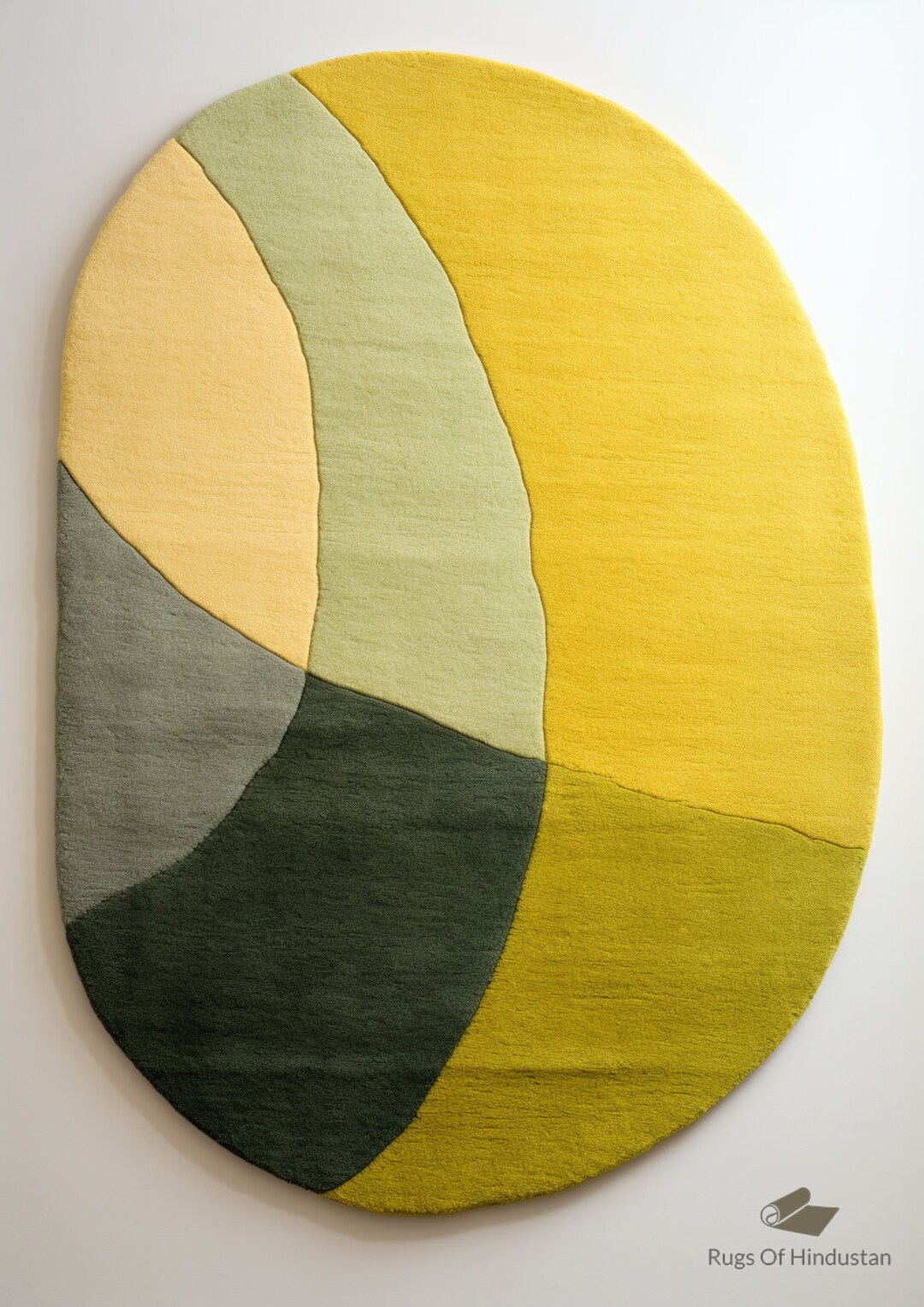 Modern Abstract Pastel Green Bean Shape Soft Wool Handmade Area Rug for ...