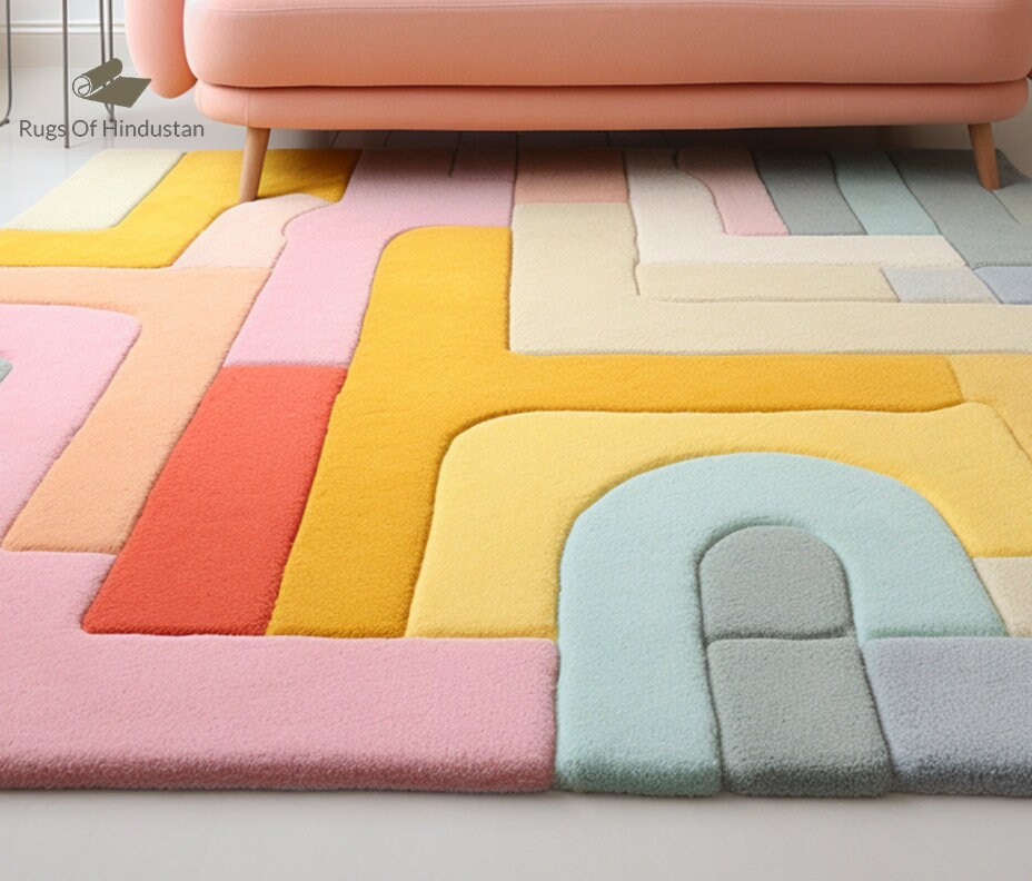 Colorful Rectangle Shape Soft Wool Handmade Hand Tufted Area Rug for ...
