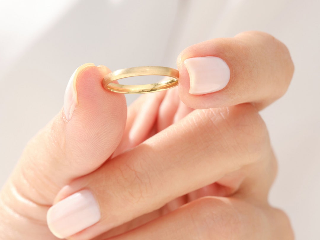 2mm Matte Yellow Gold Wedding Band • Thin Dome Ring • 10k, 14k, 18k ...