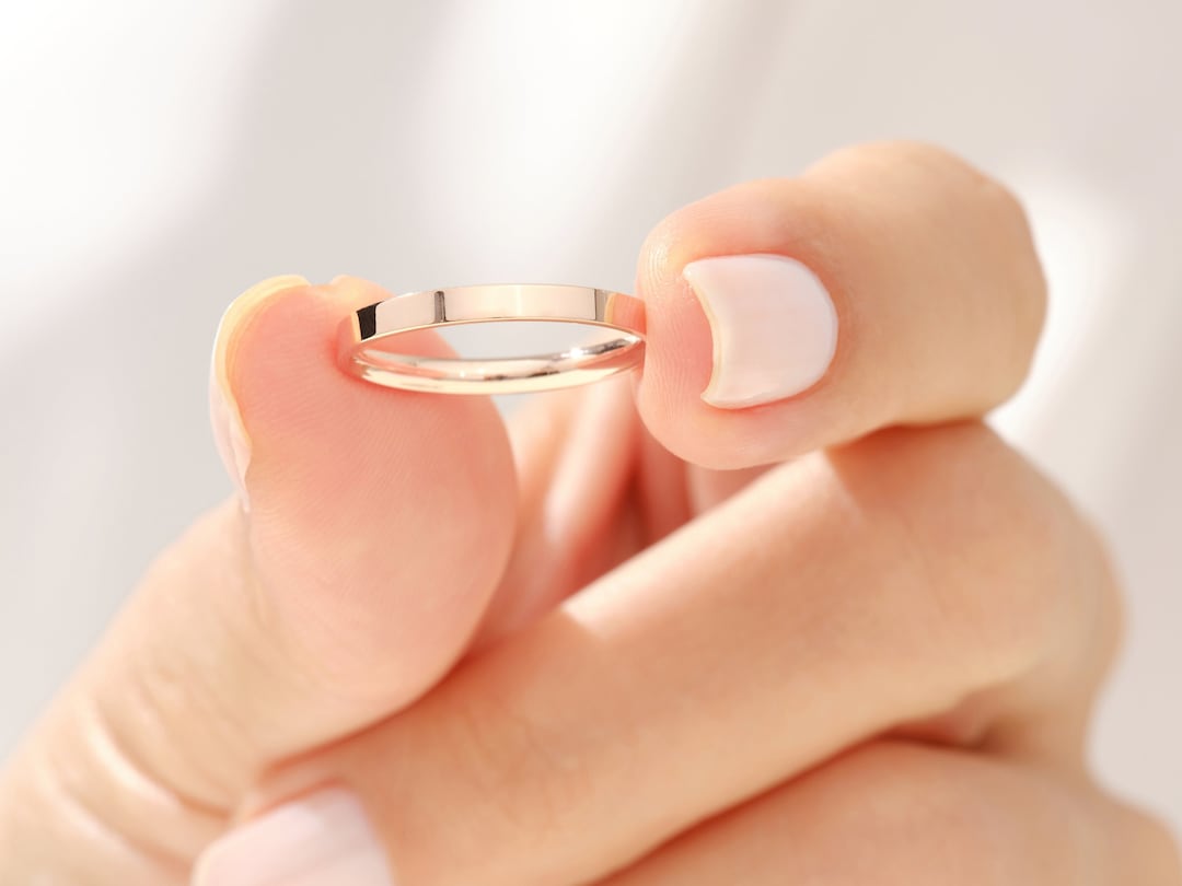 Solid Rose Gold 2mm Flat Wedding Band • FLAT • POLISHED 10k, 14k, 18k Solid Gold Wedding Band ...