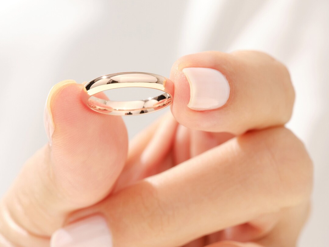 3mm Solid Rose Gold Wedding Band • Polished Dome Ring • 10k, 14k, 18k ...