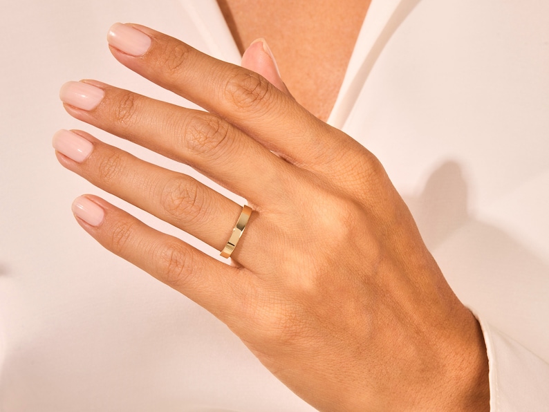 14k Solid Yellow Gold Flat Wedding Band Polished Comfort Etsy
