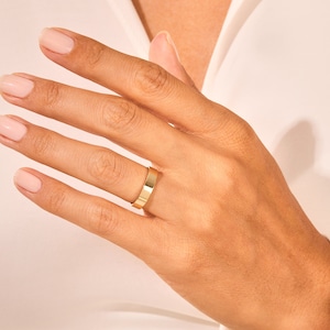 4mm Yellow Gold Flat Wedding Band • FLAT • POLISHED 10k, 14k, 18k Solid ...