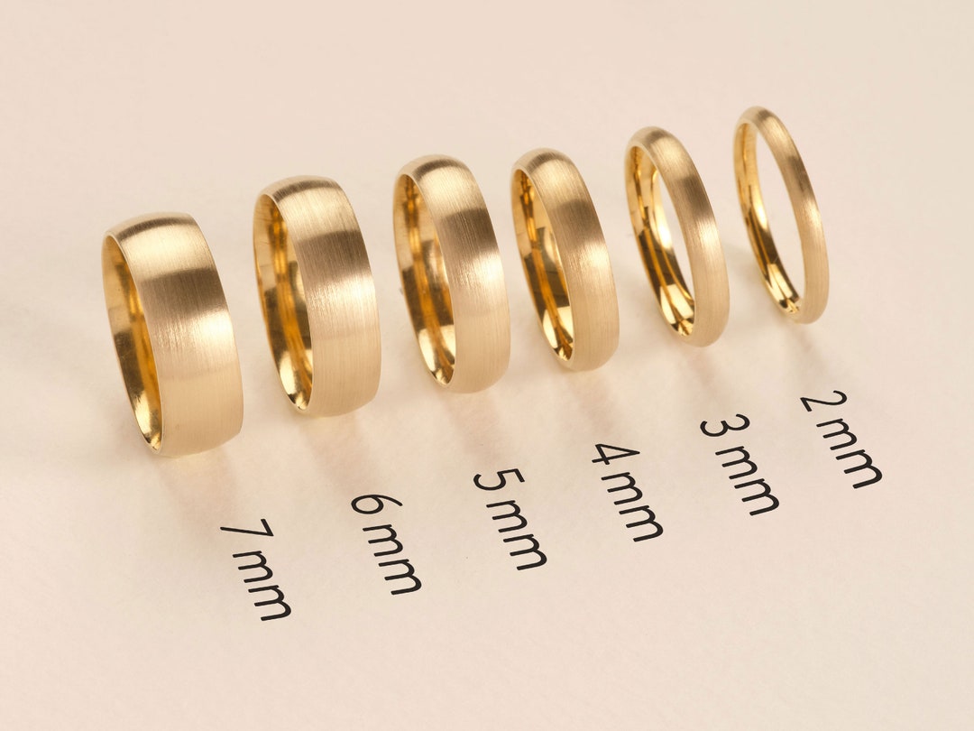 14k Solid Yellow Gold Domed Wedding Band • Matte Finish, Classic Ring ...