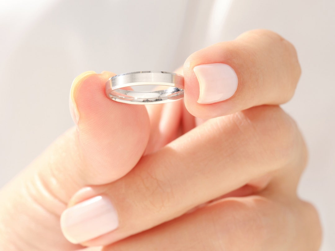 3mm White Gold Bevel Wedding Band • BEVELED EDGE • MATTE • 10k, 14k ...