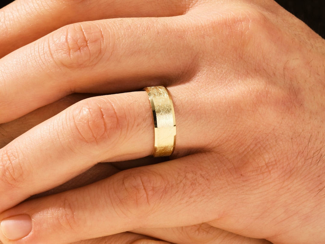 7mm Solid Gold Men's Wedding Band • BEVELED • ICE MATTE • 10k 14k 18k ...