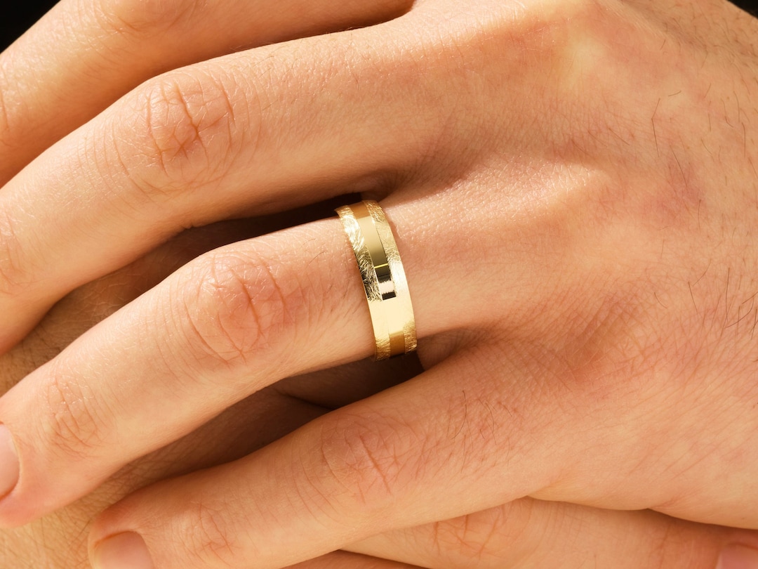6mm Grooved Men's Gold Wedding Band With Ice Matte Finish • 10k, 14k ...