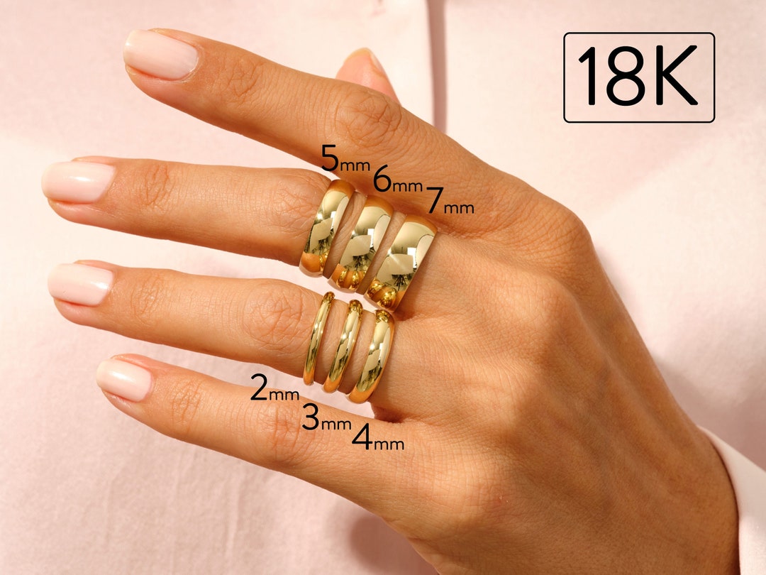 18k Solid Yellow Gold Domed Wedding Band • POLISHED • COMFORT FIT • Classic Wedding Rings for ...