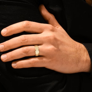 7mm Thick Brushed Men's Solid Gold Wedding Band • GROOVED • 10k, 14k ...