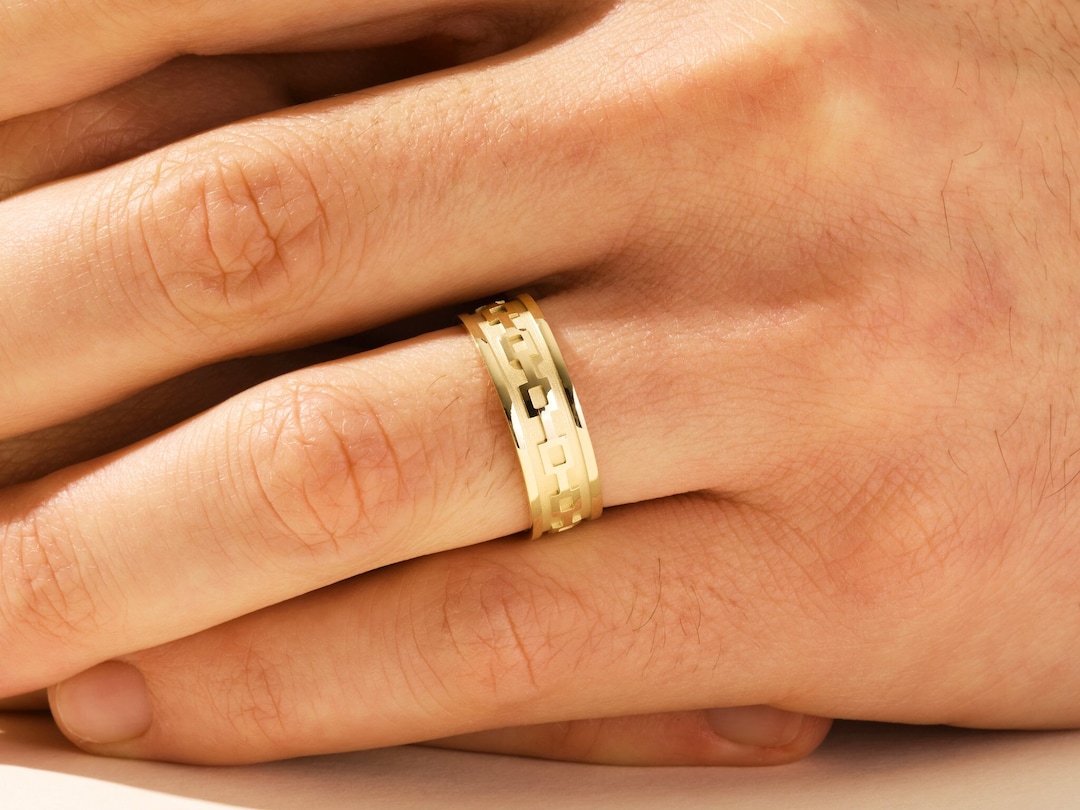 7mm Solid Gold Men's Celtic Wedding Band • 10k, 14k, 18k Solid Yellow Gold Wedding Ring for Men ...