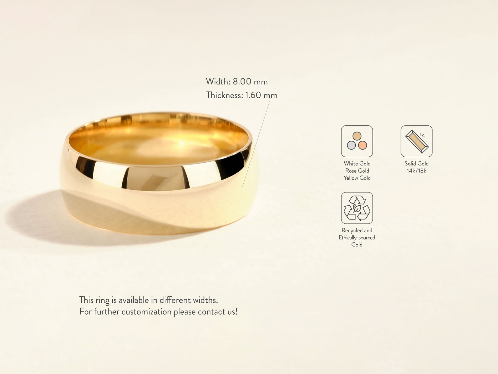 8mm Solid Gold Men's Wedding Band • Polished Dome Ring • 10k, 14k, 18k ...