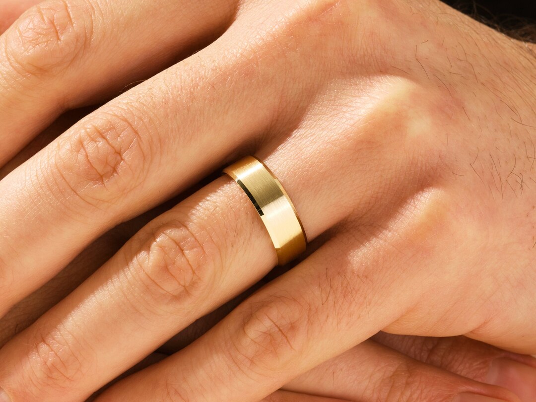 8mm Solid Gold Wedding Band • MATTE • BEVEL EDGE • 10k, 14k, 18k Solid ...