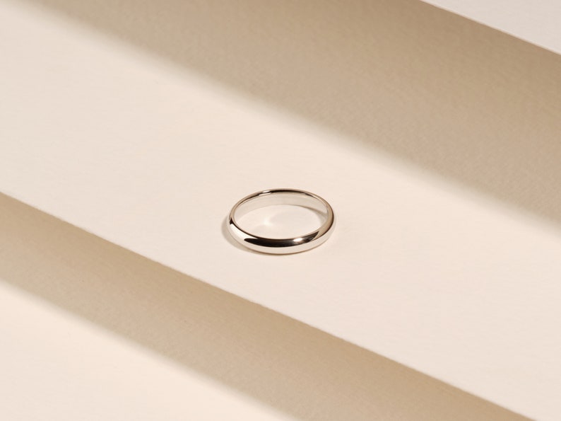 3mm Dome White Gold Wedding Band • Polished Solid Ring - Etsy