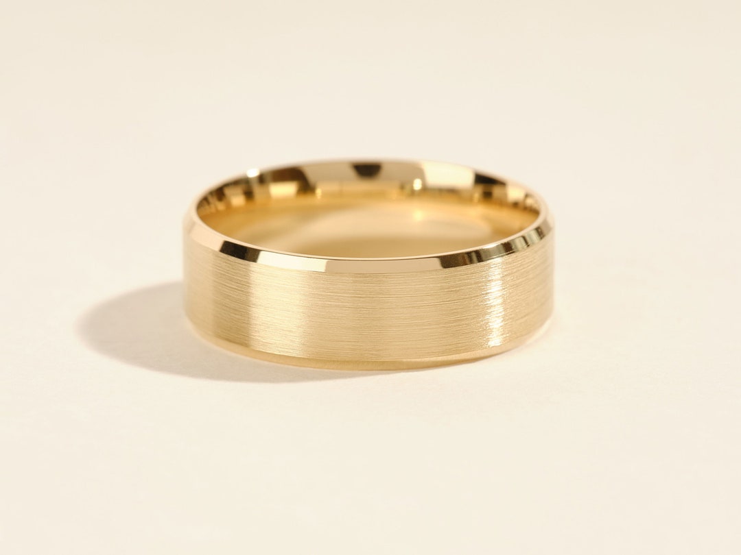 8mm Solid Gold Wedding Band • MATTE • BEVEL EDGE • 10k, 14k, 18k Solid Gold Wedding Ring for Men ...