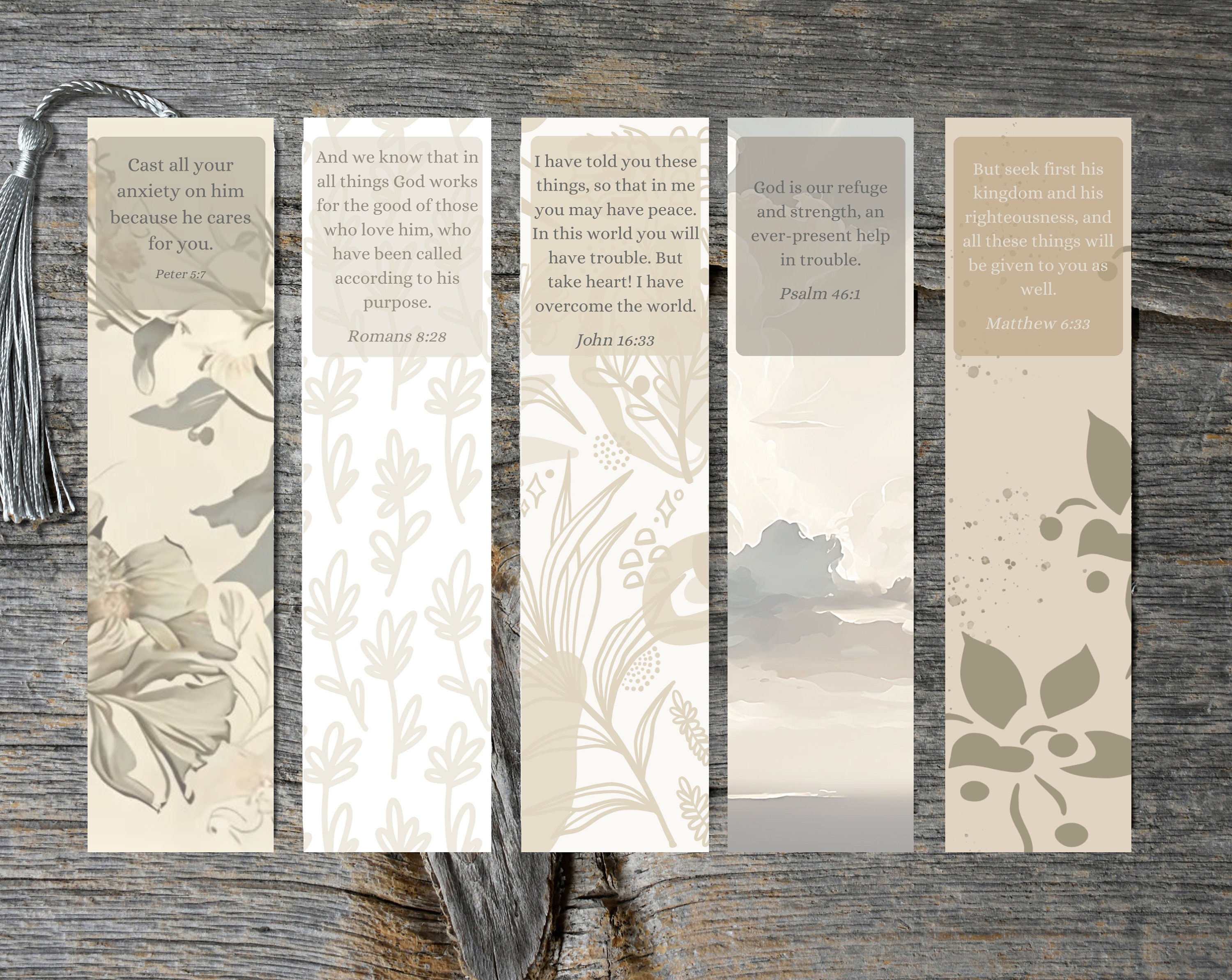 Printable Christian Bookmarks, Bible Verses, Set of 5, Neutral Colors ...
