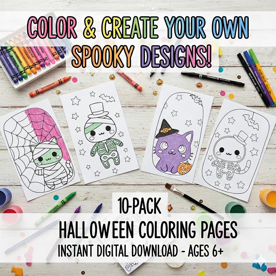Halloween Nail Art Coloring Pages for Girls+ AR Try-on (digital ...