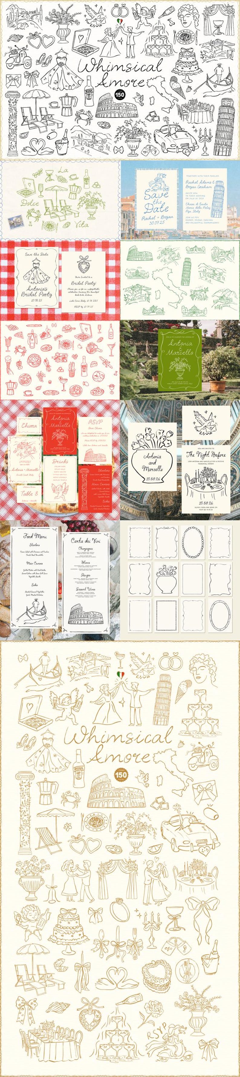 Whimsical Wedding SVG Icons Bundle, Fun Hand Drawn Quirky Wedding ...