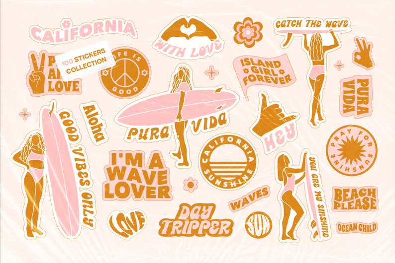 Surfing Clipart Collection, Surf Digital Stickers, Aloha Svg, Hawaii ...