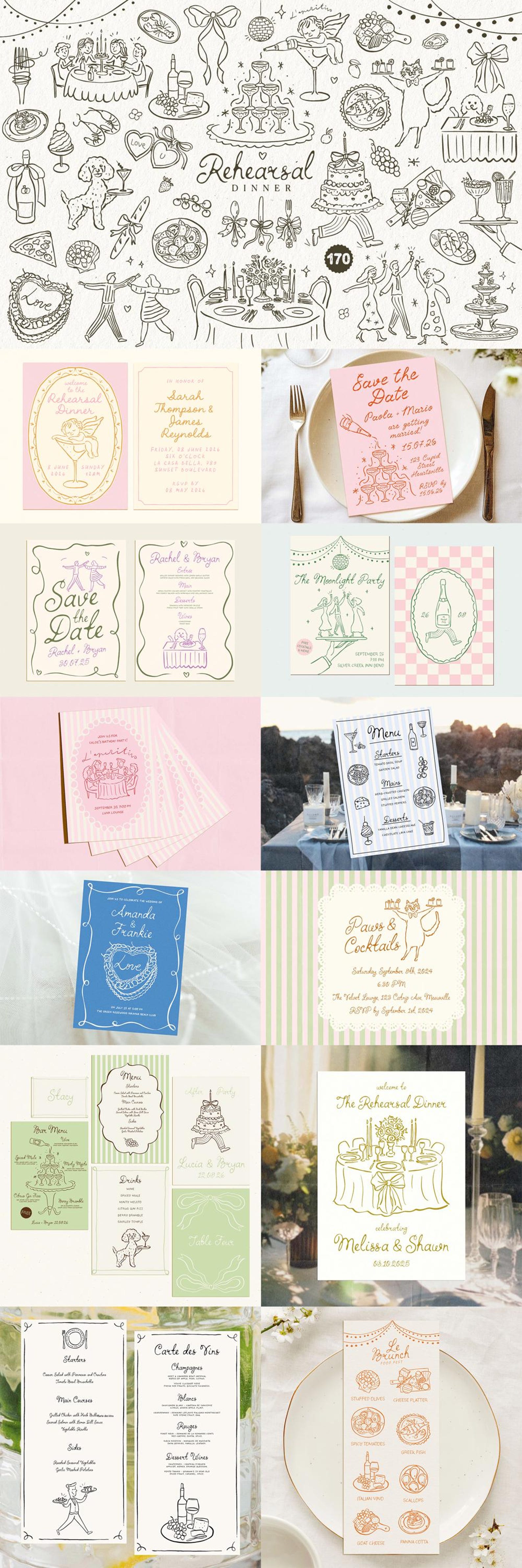 Whimsical Wedding SVG Icons Bundle, Fun Hand Drawn Quirky Wedding ...