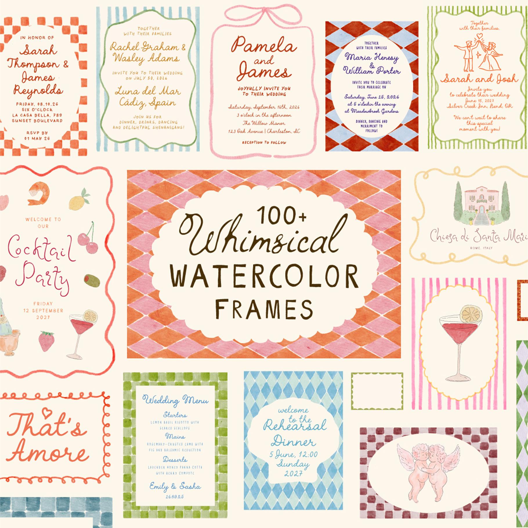 Whimsical Watercolor Frames Bundle, PNG Frames Clipart, Hand-drawn ...
