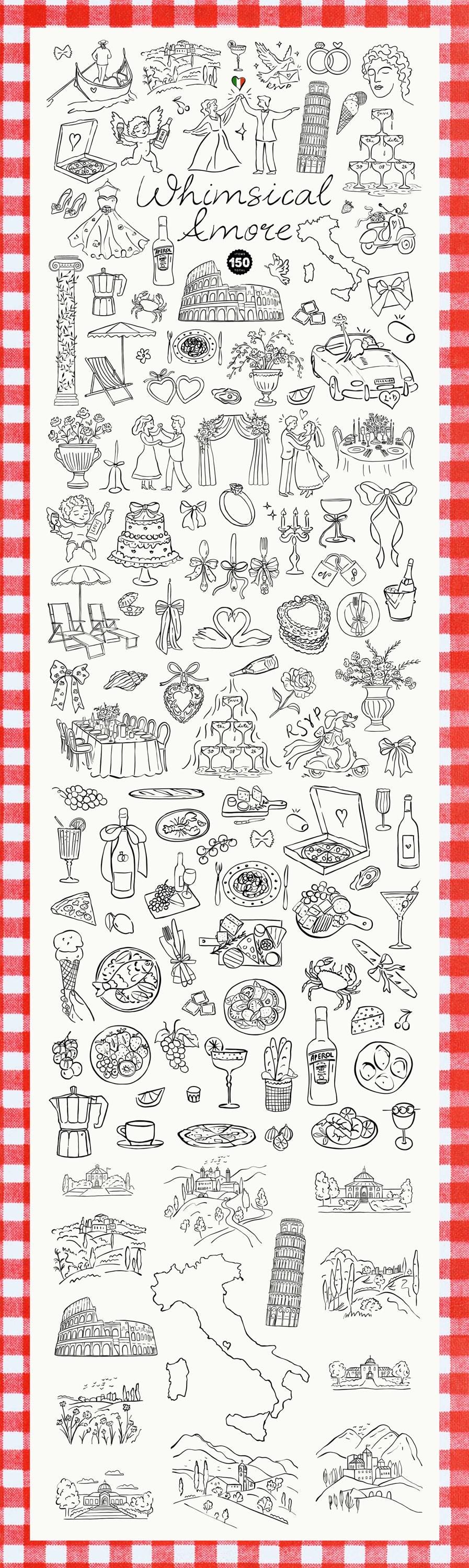 Whimsical Wedding SVG Icons Bundle, Fun Hand Drawn Quirky Wedding ...